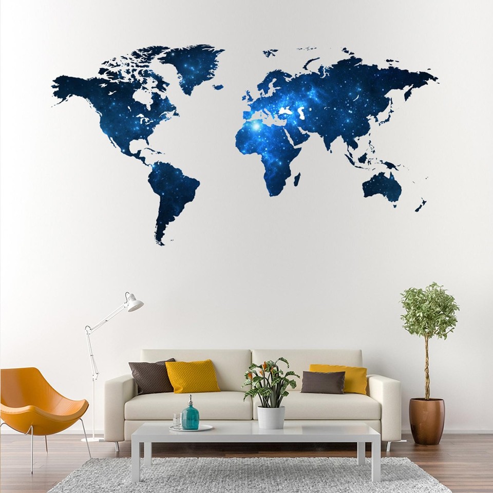 3D World Map Wall Stickers Decor Murals Modern World Map | eBay UK
