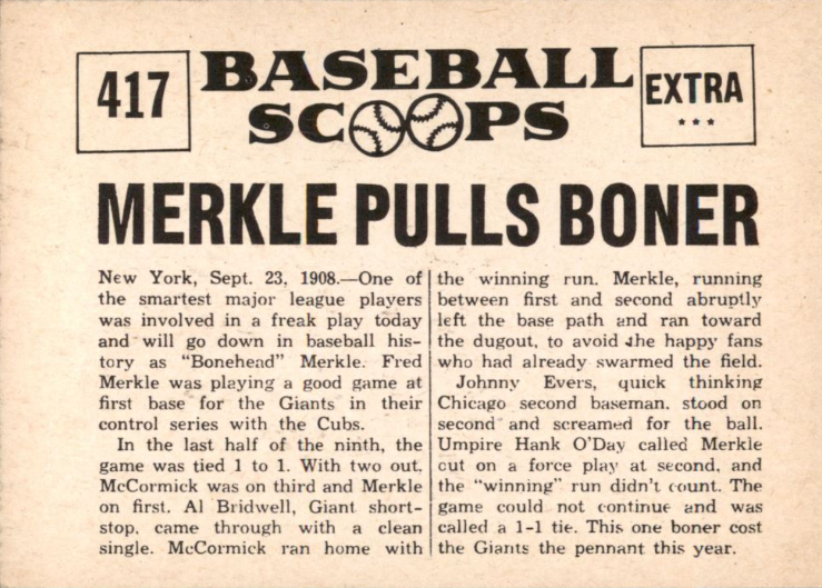 FRED MERKLE Reprint Baseball Card Mint Condition! 4" by 6" | eBay