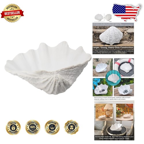 Large Hand-Cast Resin Clam Shell Bowl - Elegant White Coastal Home ...