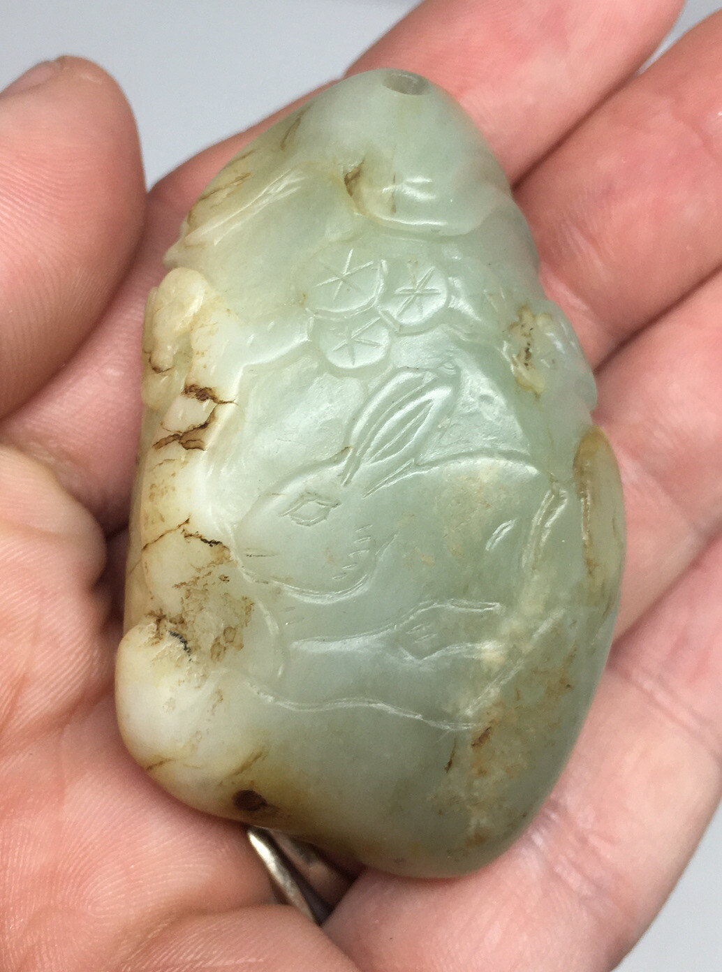 FINE Antique Jade Cherry Blossom & Rabbit Netsuke Toggle China | eBay