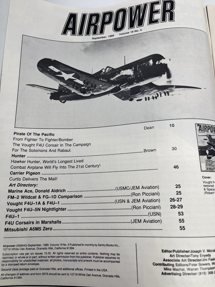 Airpower Magazine September 1989 Vol 19 No 5 F4U Corsair Hawker Hunter ...