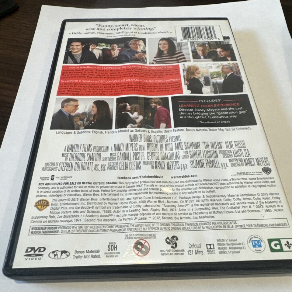 The Intern (DVD, 2015) Bilingual Free Shipping In Canada 794043179464 ...