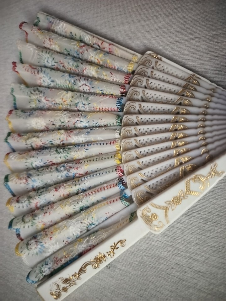 Handheld Or Decorative White/Gold Personal Multicolor Embroid. And ...