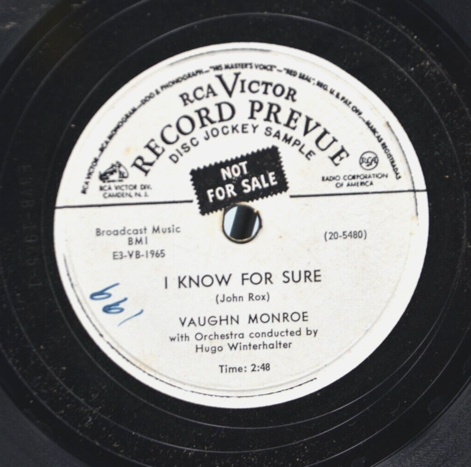 Vaugn Monroe The Fiesta/ I Know For Sure DJ Sample White Label 78 RPM ...