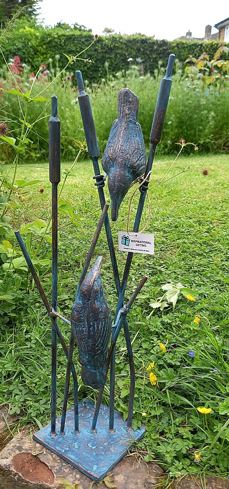 Birds on Reeds Garden Statue - Cast Iron with a Beautiful Aged Bronze ...