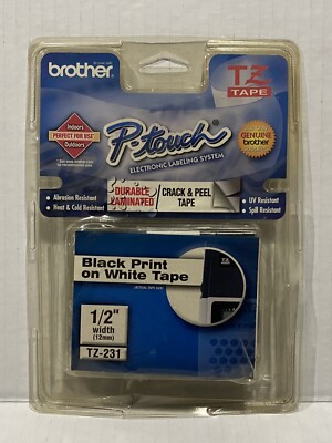 Brother TZ-231 1/2" TZ Label Tape P-touch Black Print on White Tape | eBay