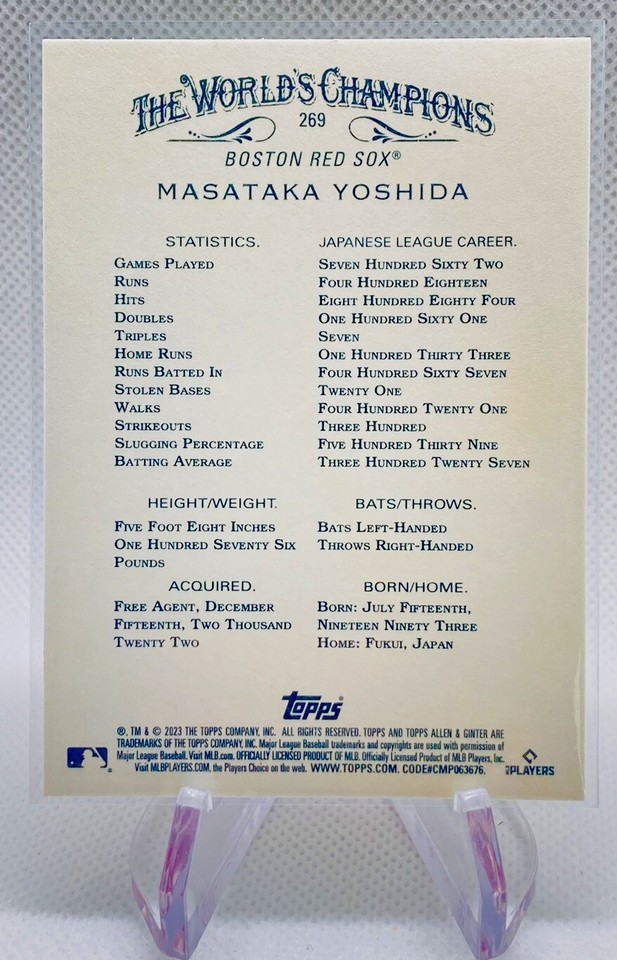 2023 Topps Allen & Ginter Masataka Yoshida Rookie Card #269 - Boston ...