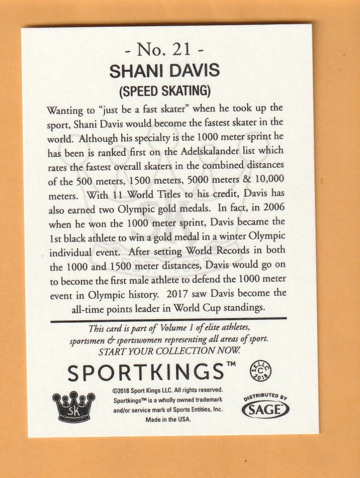 Shani Davis 2018 Sportkings #21 Northern Michigan Wildcats Speed ...