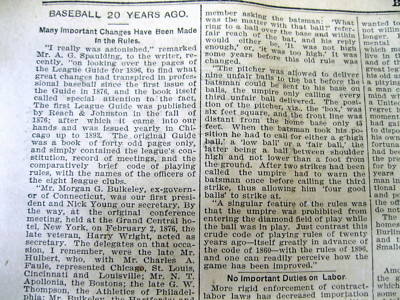 1896 headline newspaper MAJOR LEAGUE BASEBALL Early RULES CHANGES over ...