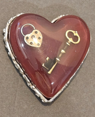 Vintage Lucite Red Heart On Ornate Silver Base Paperweight Floating ...