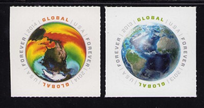 US 2013 & 2014 SC 4740 & 4893 Global Earth Forever Stamp Lot of 2 - S/A ...