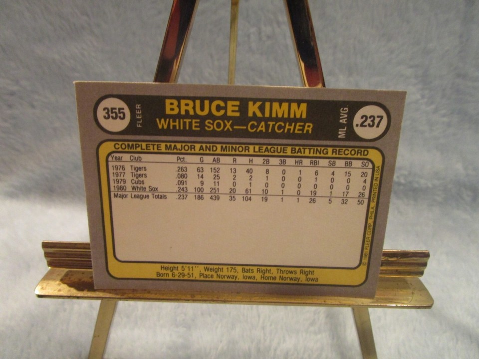 Bruce Kimm, Catcher, Chicago White Sox, 1980 Baseball Fleer, #355 | eBay