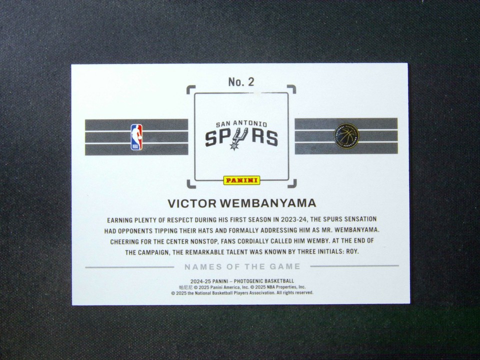 2024-25 Panini Photogenic Victor Wembanyama #2 Names Of The Game Case ...