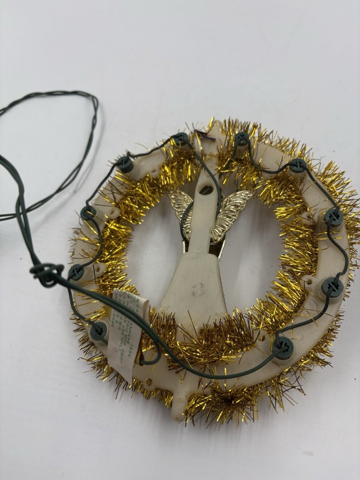 11 Light Angel Wreath Tree Topper Gold Tinsel 8 Inch Vintage | eBay