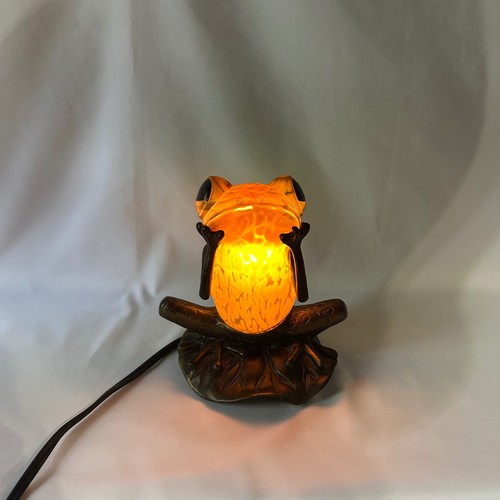 Tiffany Style Frog Painted TABLE LAMP Stained Glass Light Vintage ...