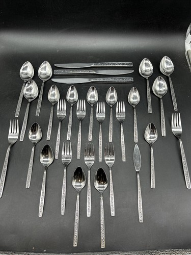VTG Miracle Maid MMA2 Stainless Rose Floral Silverware Flatware 29 pc ...