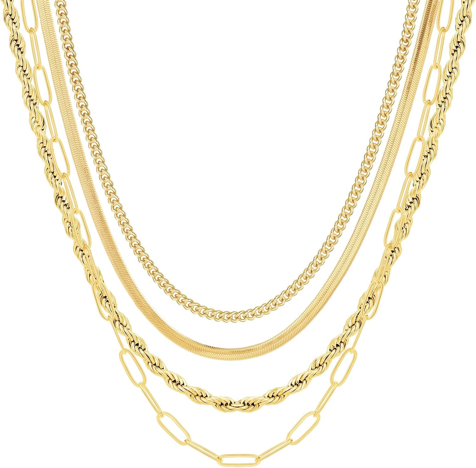 Gold/Silver Necklaces Stack for Women,14K Gold/Sterling Silver Plated ...