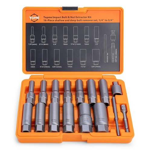 Deep Bolt Extractor Set,16 PCS Impact Bolt & Nut Remover Set, Stripped ...