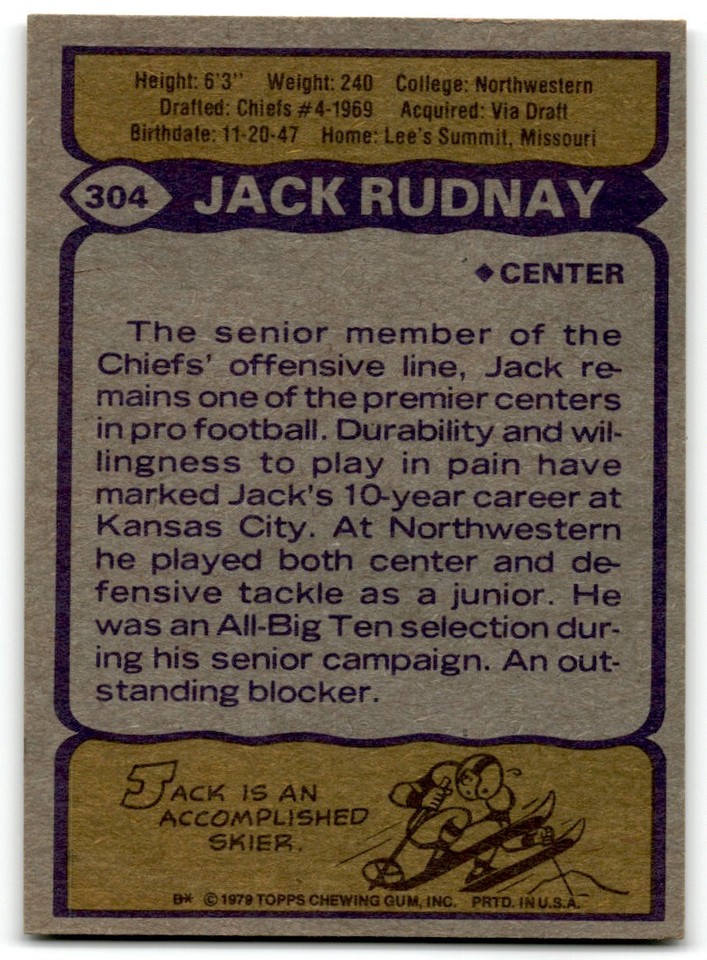 1979 Topps Jack Rudnay Kansas City Chiefs #304 | eBay