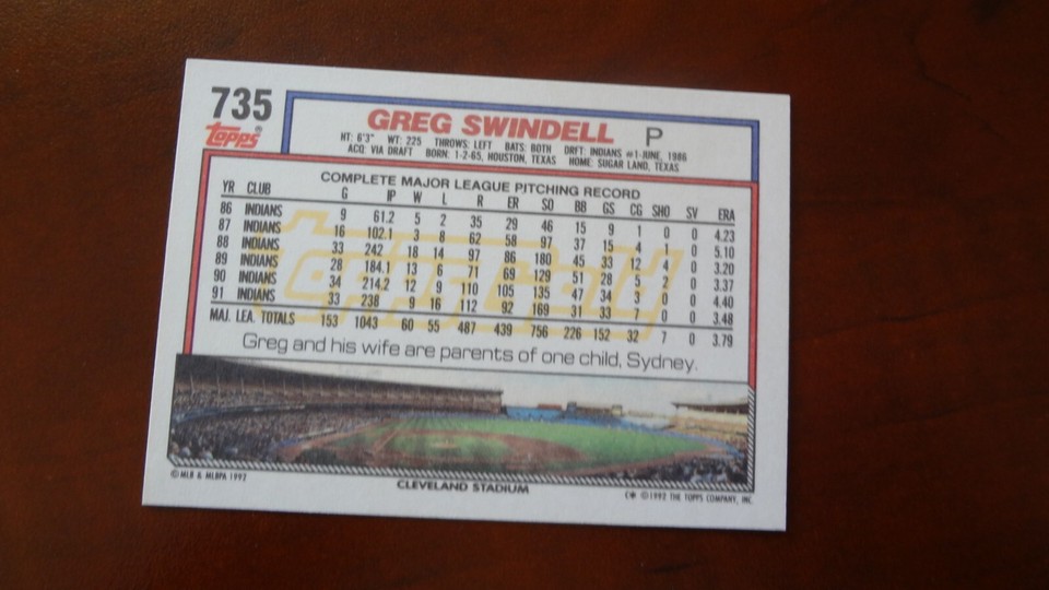 1992 TOPPS GOLD # 735 GREG SWINDELL BASEBALL CARD | eBay