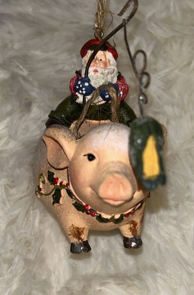 Santa Riding Pig Ornament- Farm Pig Racing With Corn No Box | eBay
