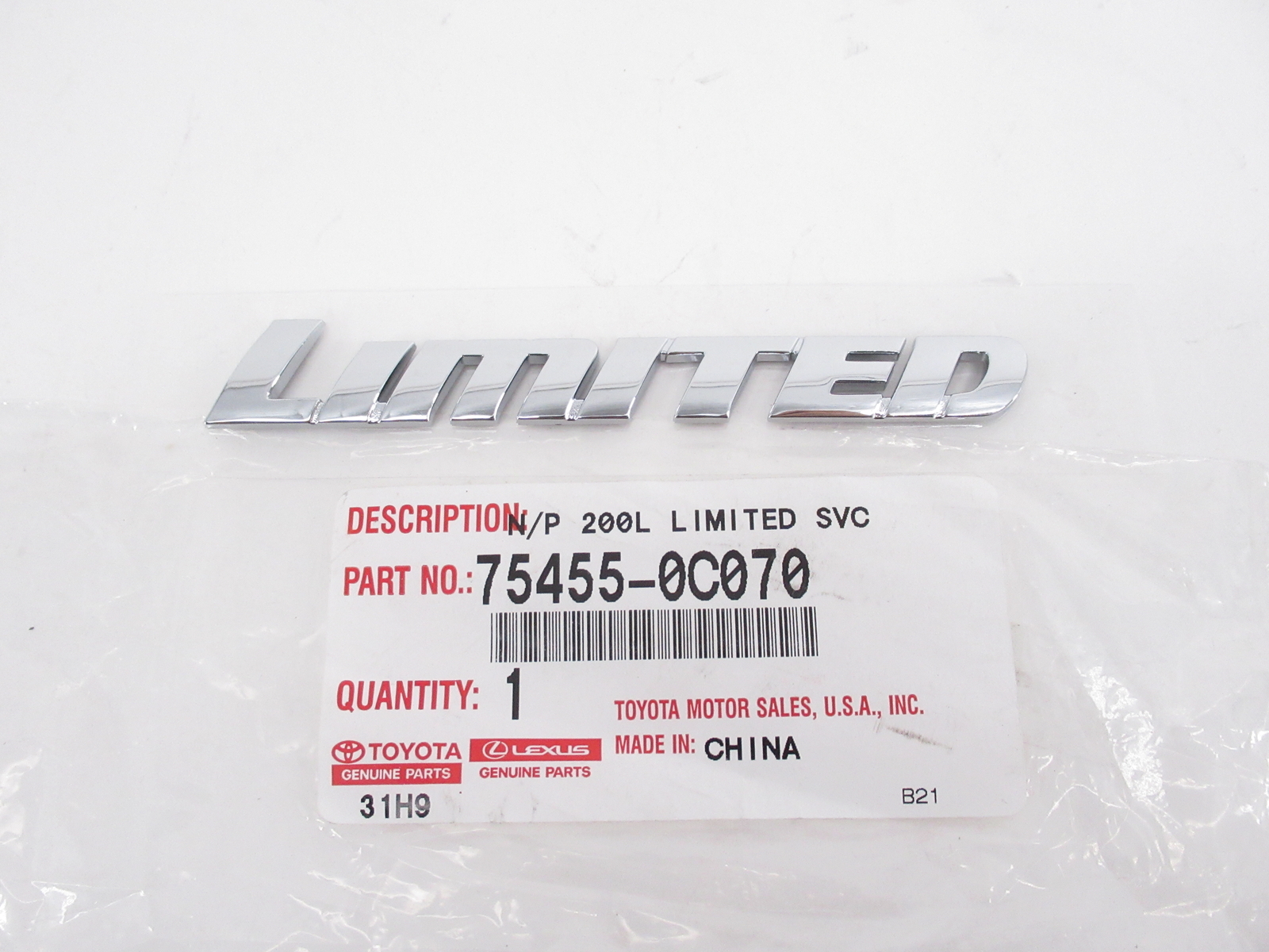 Genuine OEM Toyota 75455-0C070 "LIMITED" Nameplate Quarter Panel Emblem ...