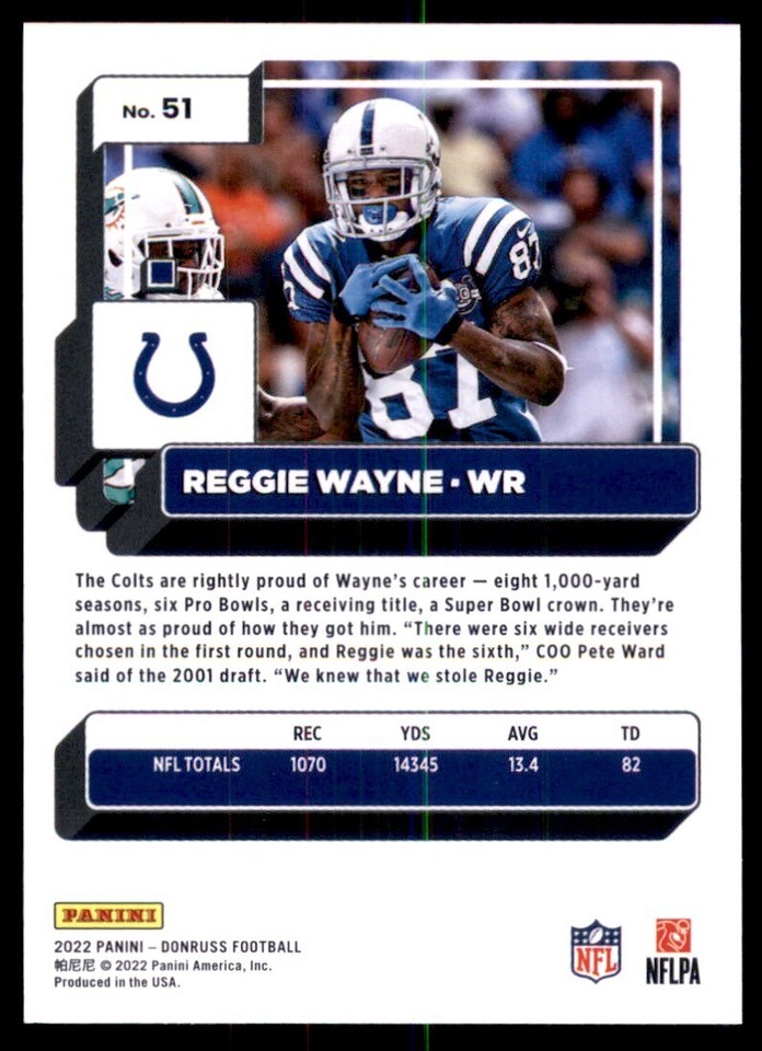 2022 Donruss Optic Base Reggie Wayne Indianapolis Colts #51 | eBay