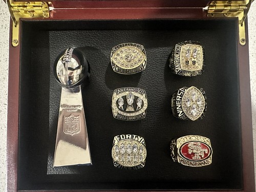 San Francisco 49ers 6 x NFL championship ring and metal trophy set W ...