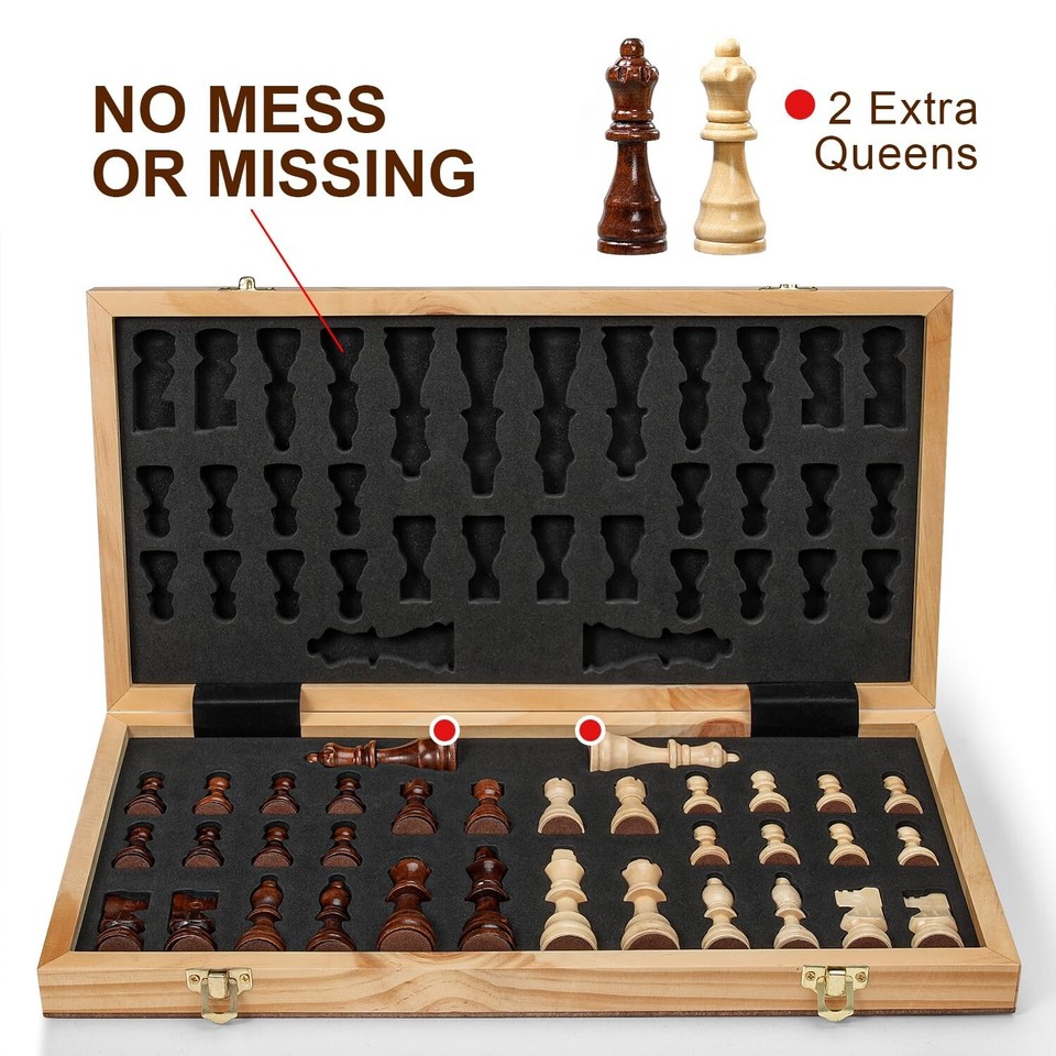 Magnetic Chess Board Set for Adults & Kids, 15" Wooden Folding Chess ...