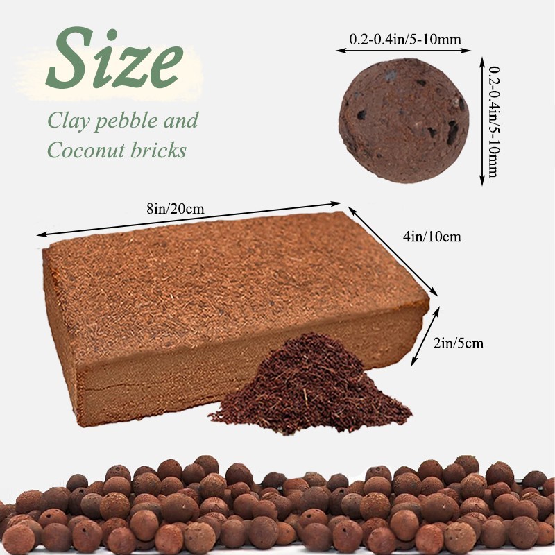 1 coconut shell brick + 1LB clay pebbles, suitable for garden flowers ...
