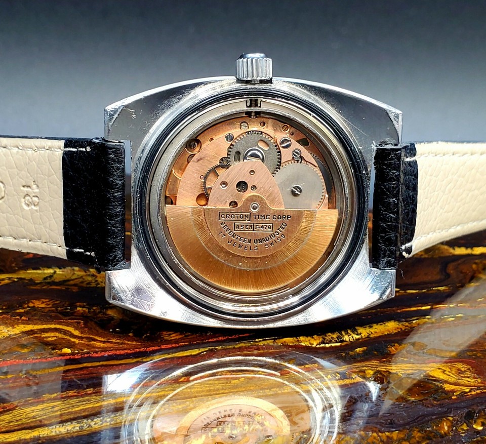 Vintage Croton 1878 Aquamatic Day Date Orange Dial Wrist Watch! Fully ...