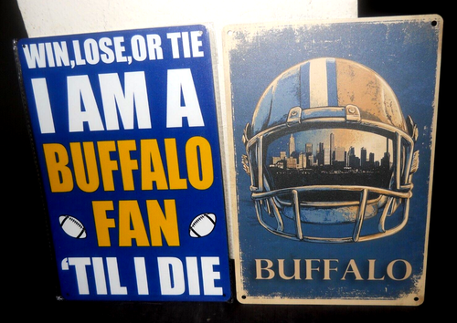 BUFFALO BILLS Metal Wall Signs (2) 8"x 12" New Mancave/Kids Room Decor ...