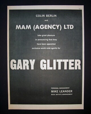 Gary Glitter Glitter Era 1972 Poster Type Ad, Promo Advert | eBay