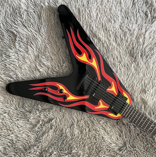 Black Flying V Electric Guitar Flame Pattern Rosewood Fretboard HH ...