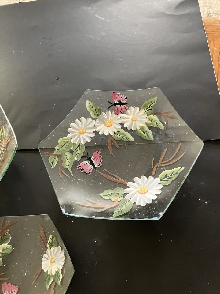 Three Piece Glass Plate Set Hand Painted | eBay