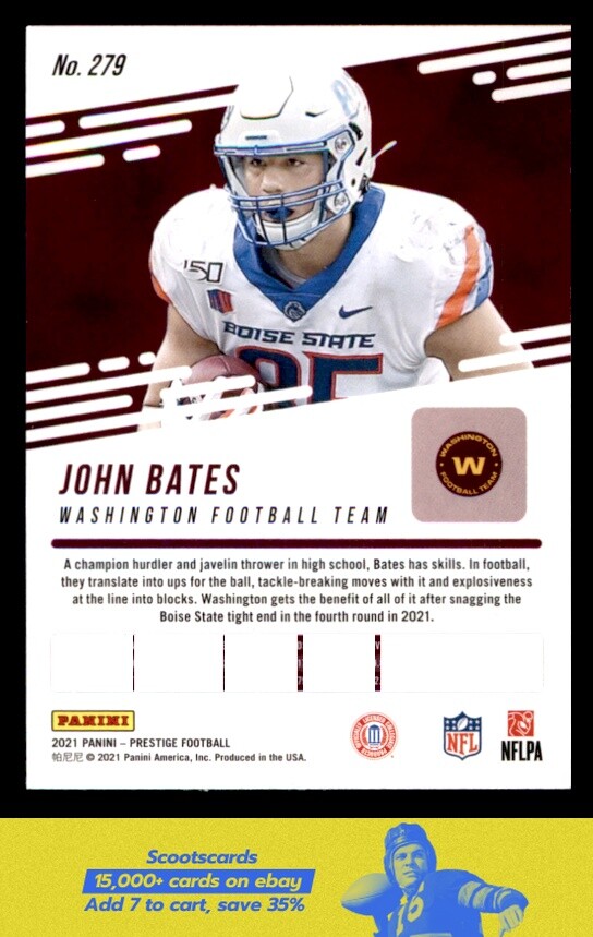 2021 Panini Prestige John Bates RC/Rookie #279 Washington Football Team ...
