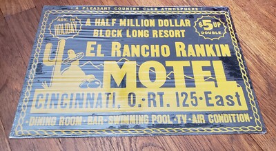 RARE!!! 1940s El Rancho Rankin Motel Metal Sign 10" X 14" Excellent ...