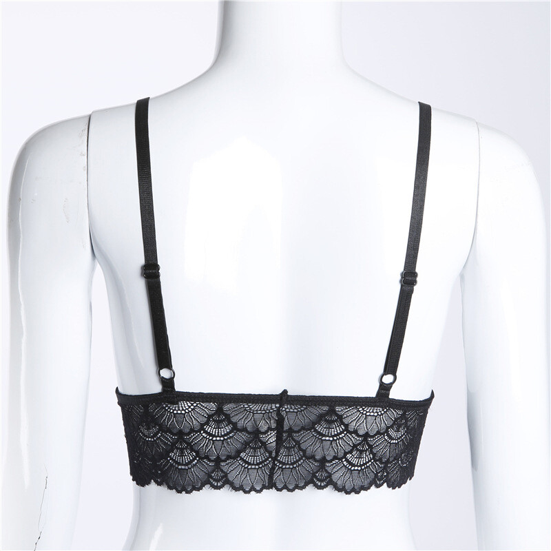 Womens Lace Sexy Deep V Push Up Bra Black Hollow Lingerie Bralette ...