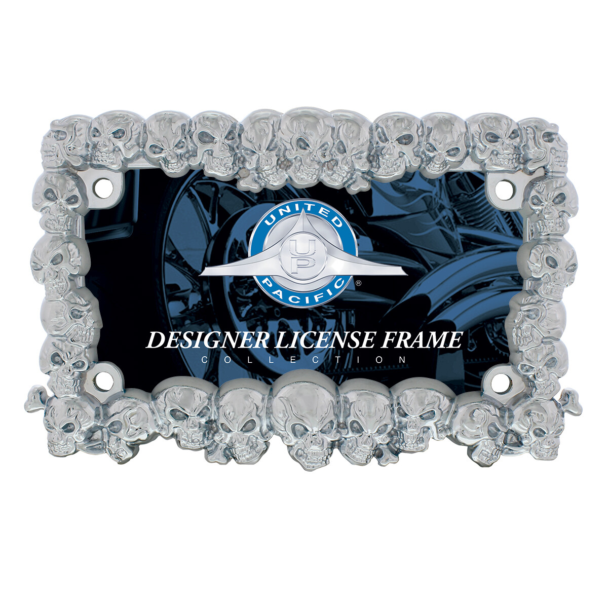 United Pacific Designer Skulls Motorcycle License Plate Frames - Chrome ...