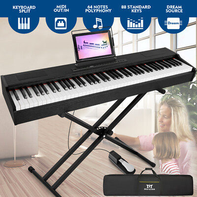 Black 88Key Full Weighted Hammer Action Digital Piano Keyboard w/Pedal ...