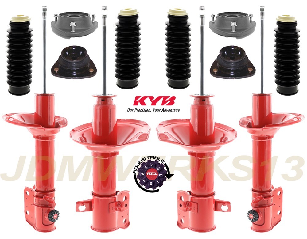 KYB 4 AGX Adjustable STRUTS STRUT MOUNTS BOOTS KIT For SUBARU IMPREZA ...
