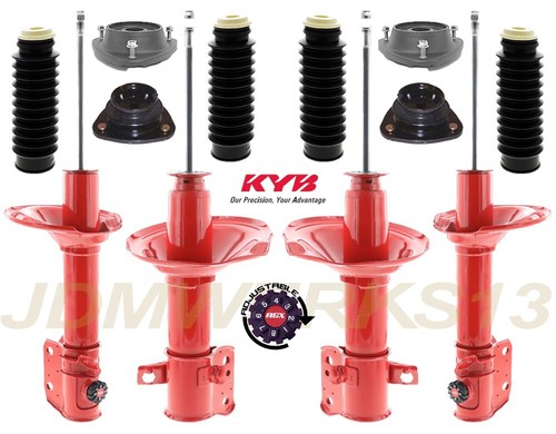 KYB 4 AGX Adjustable STRUTS STRUT MOUNTS BOOTS KIT For SUBARU IMPREZA ...