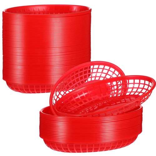 60 Pack Red Fast Food Baskets Oval Plastic Fast Food Serving Basket ...