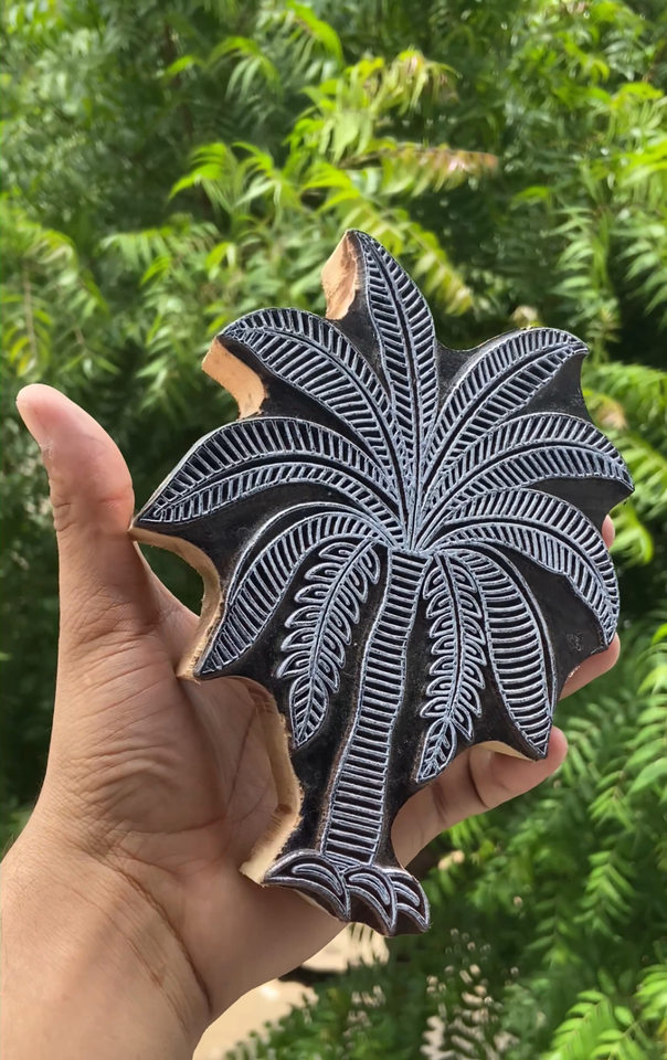 Palm Tree Hand carved Wooden Block Stamp for Block Print Sheesham ...