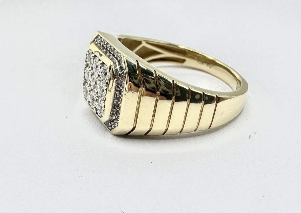 natural DIAMOND mens square pinky ring SOLID yellow gold | eBay