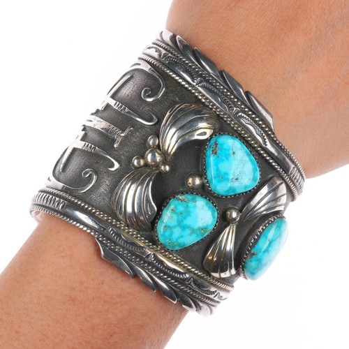 6.5" RW James Navajo Bird's Eye Kingman turquoise sterling silver cuff ...