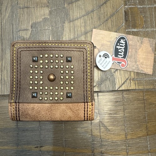 Justin Wallet Women Western Brown Studded Snap Bifold RFID | eBay