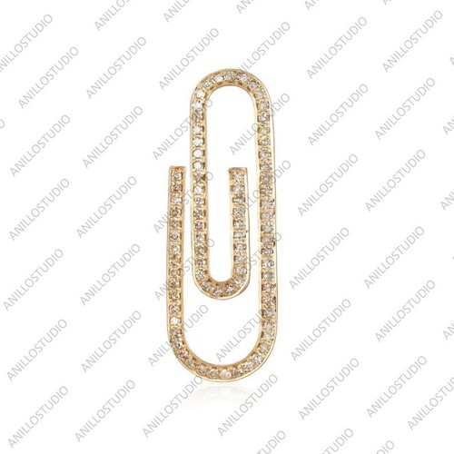 14k Yellow Gold Diamond Paper Clip Charm Holder, Chain Connector, Lock ...