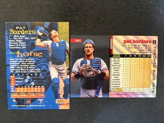 MLB - Pat Borders 1994 Topps Stadium Club & 1994 Bowman Baseball - Blue ...