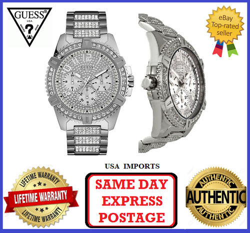 Guess W0799G1 Frontier Silver and Crystal Chronograph Mens Wrist Watch ...